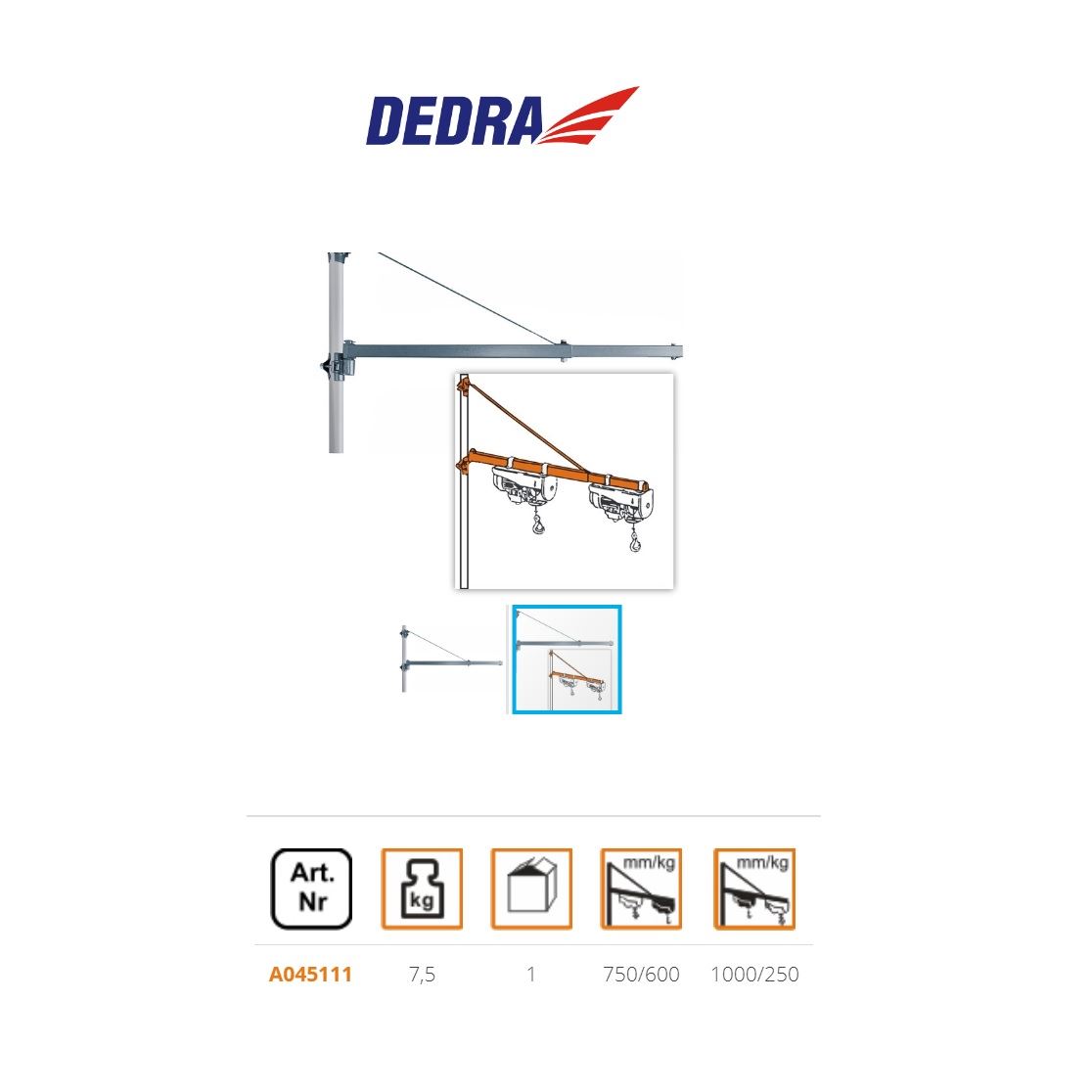 Brat suport pentru electropalan, Dedra A045111, maxim 250/600 Kg ...